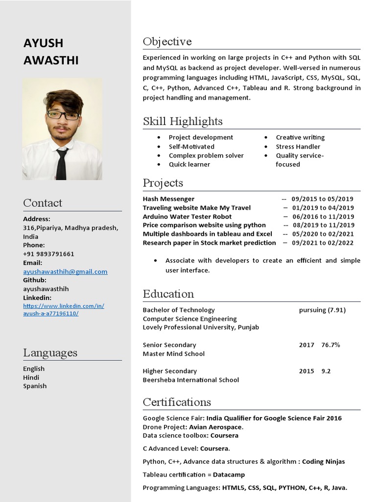 CV Sample Data Science | Download Free PDF | C++ | Computer Programming