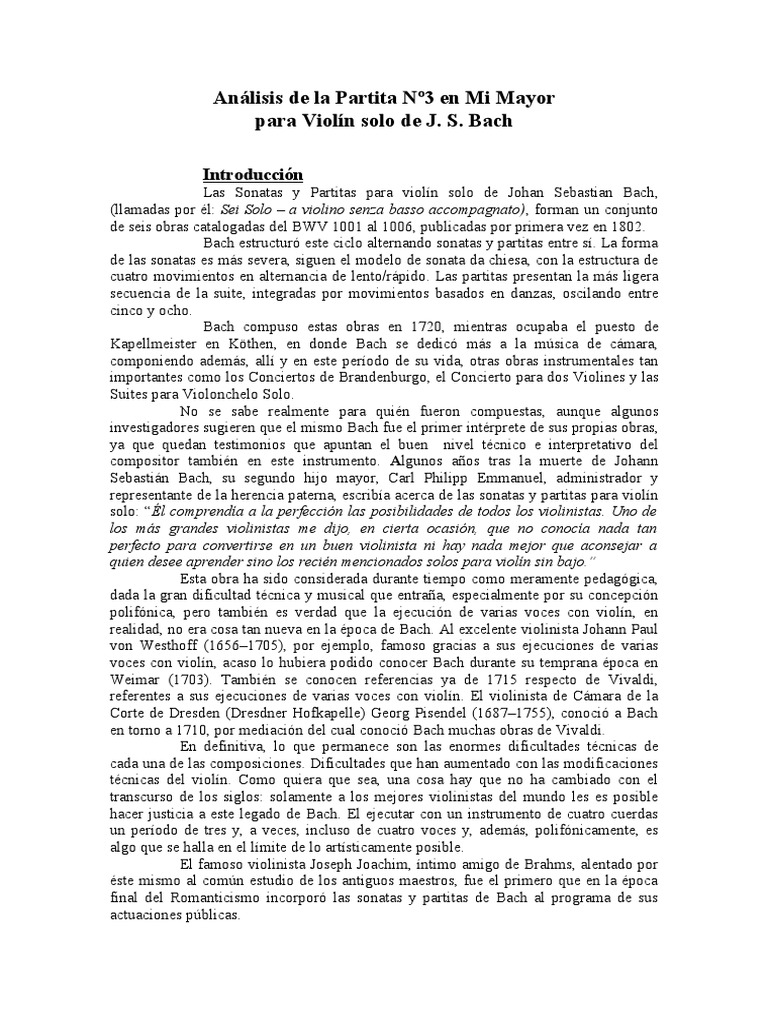 Análisis Partita Nº3 Mi M Bach | PDF | Suite (Música) | Johann ...