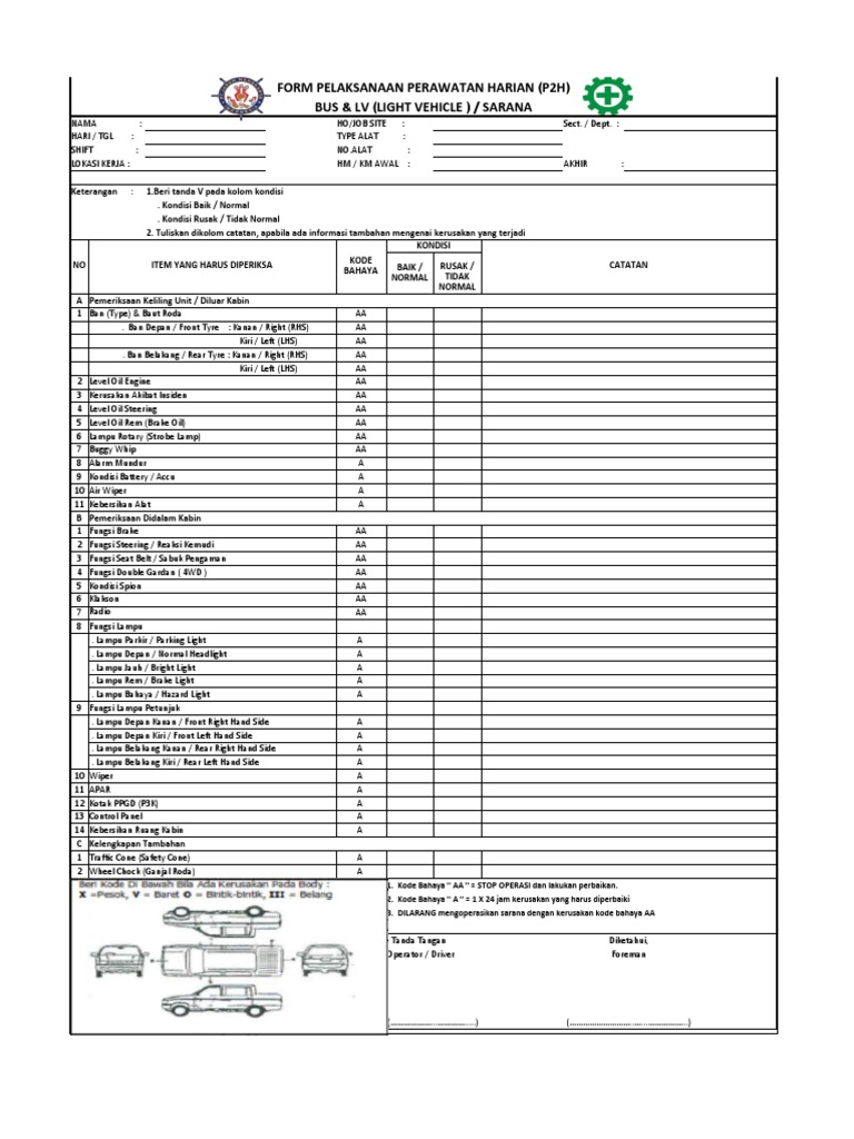 FORM - P2H - Kendaraan Sarana JMI | PDF