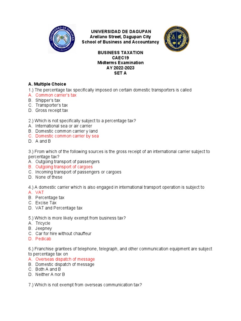 2KA SET A Business Taxation | PDF | Taxes | Value Added Tax
