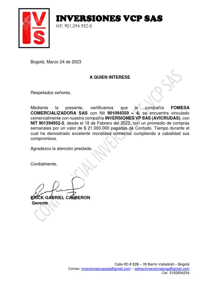 Ref. Comer Fomesa Sas PDF | PDF
