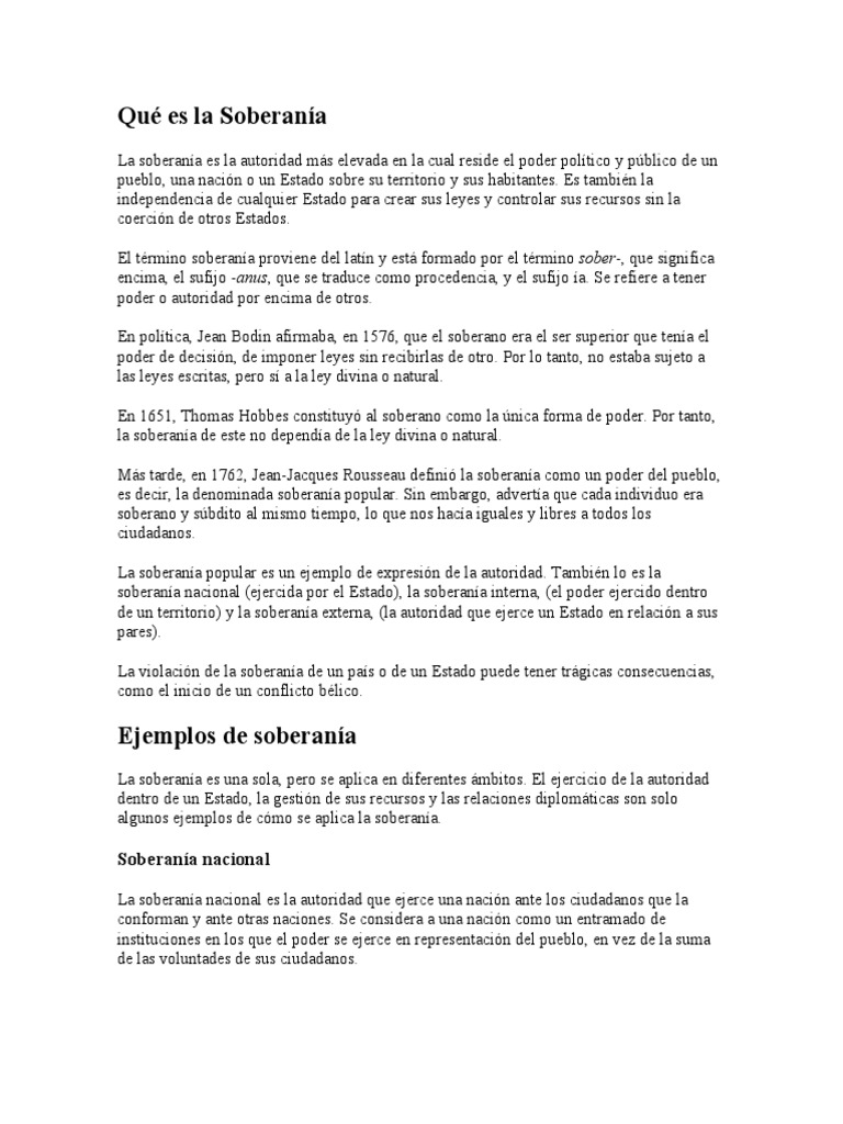 La soberanía: concepto, tipos y ejemplos | PDF | Soberanía | Nación