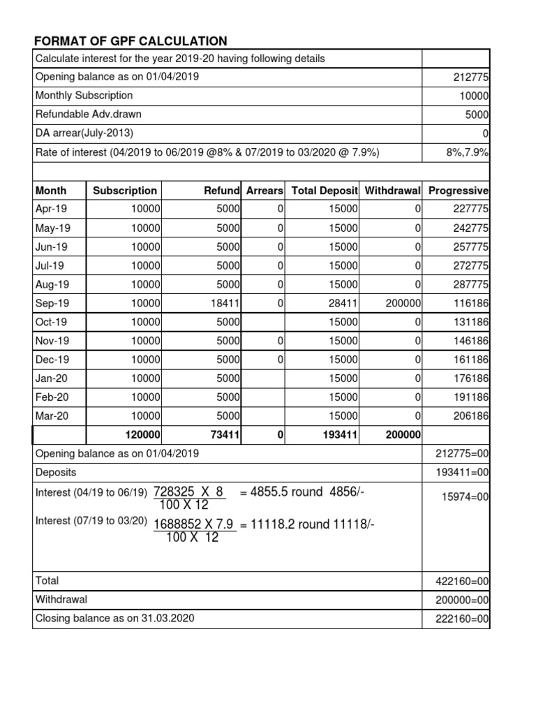 GPF Calculation Sample 20200731224047 | PDF | Financial Services