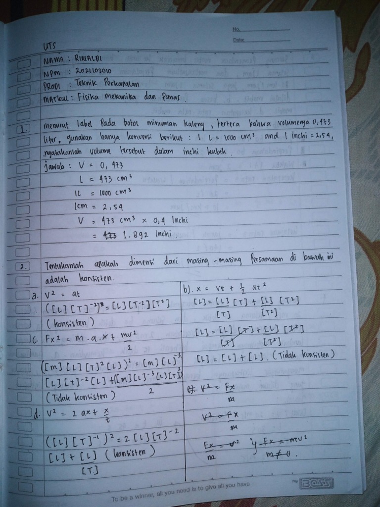 UTS Fisika Mekanika Dan Panas Rinaldi PDF | PDF