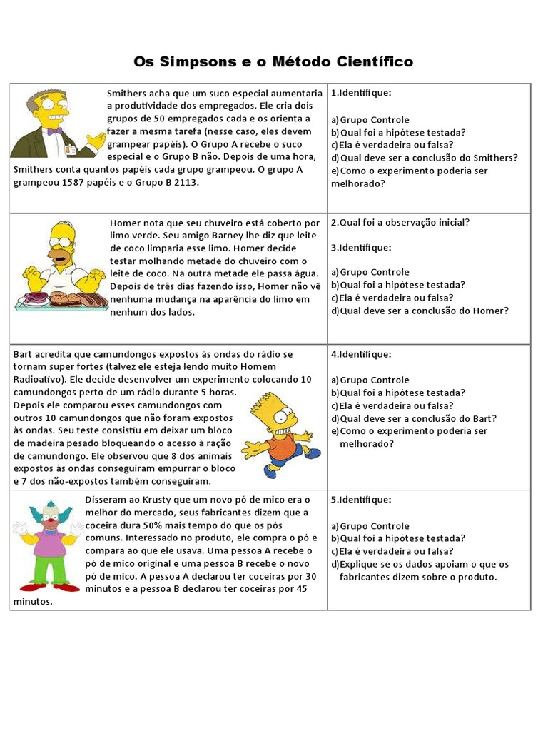 ATIVIDADE Simpsons e Método Científico | PDF | Science | Método científico