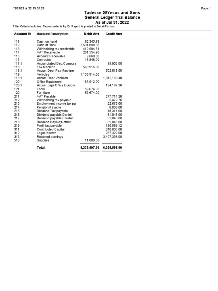 General Ledger Trial Balance | PDF | Debits And Credits | Payments
