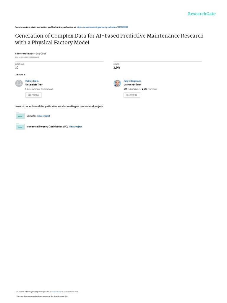 Generation of Complex Data For AI-based Predictive Maintenance | PDF ...