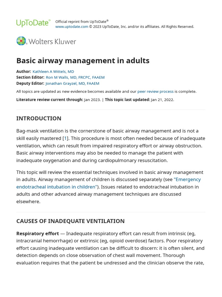 Basic Airway Management in Adults - UpToDate | PDF | Clinical Medicine ...