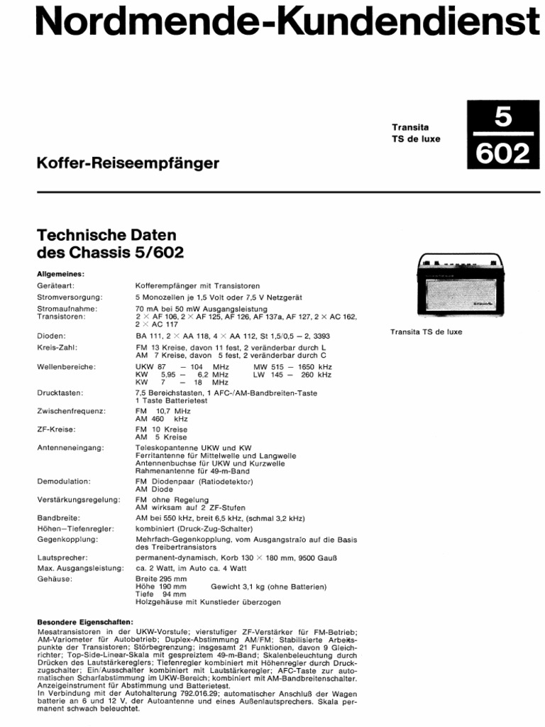 Nordmende Transita Ts de Luxe 5 602 SM PDF | PDF