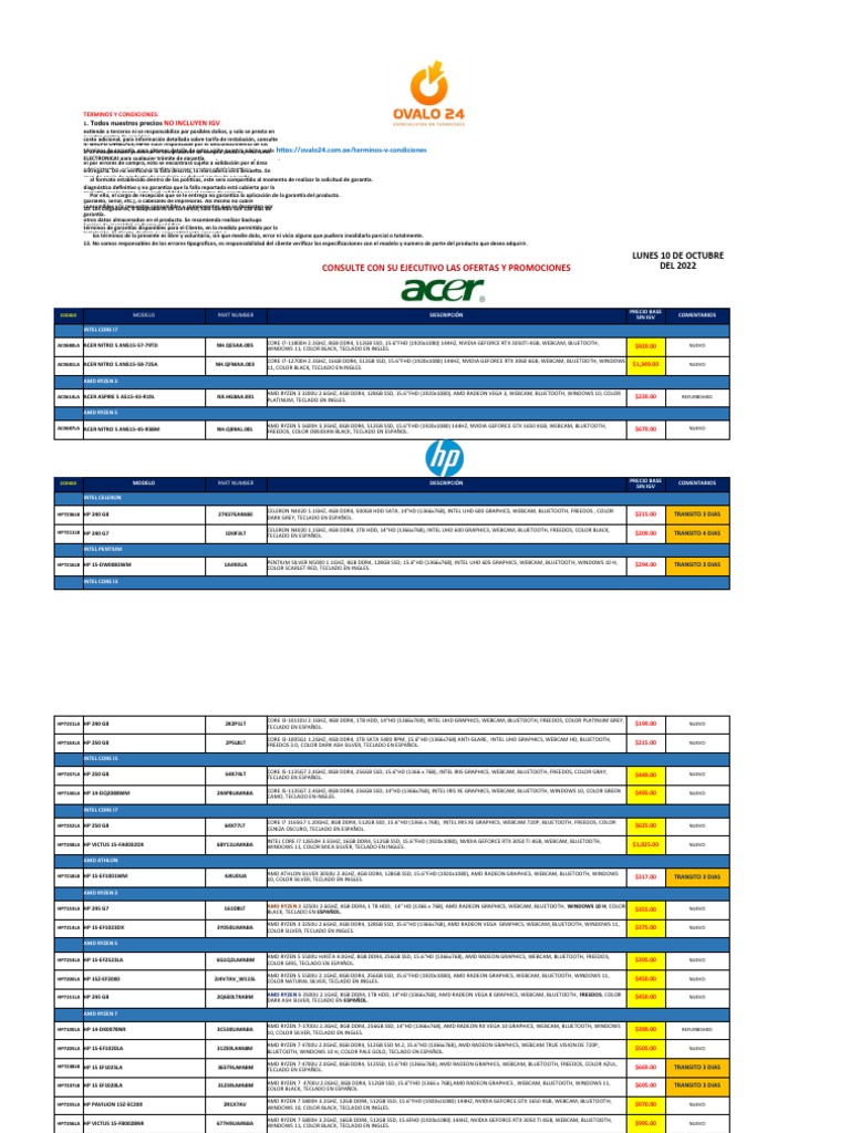 Lista de Precios Ovalo 24 - Lunes 10 de Octubre Del 2022 | PDF | Empresas de informática de los ...