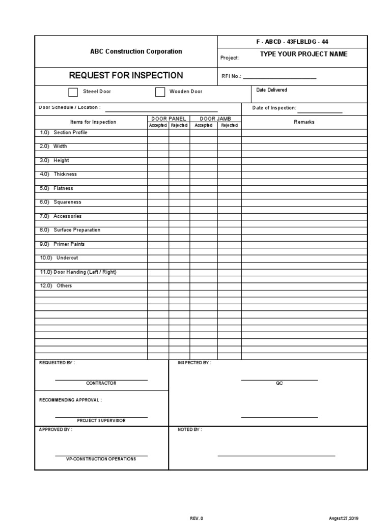 44-Request For Inspection of Door Panels | PDF