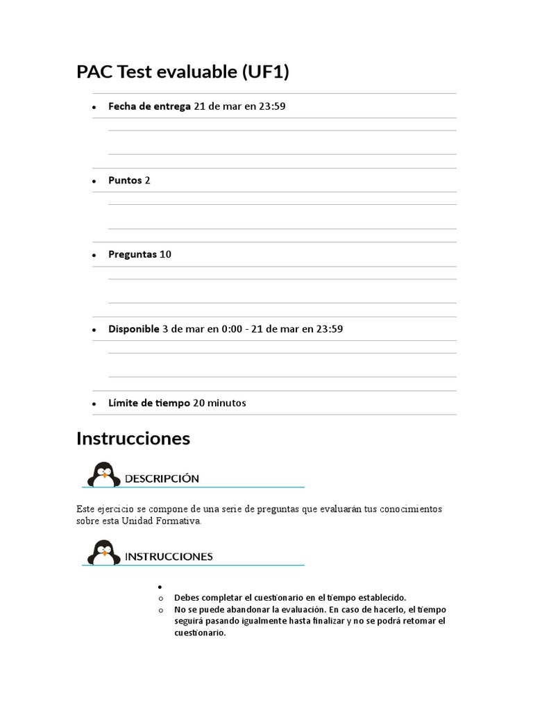 PAC Test Evaluable (UF1) Entornos de Desarrollo | PDF | Caso de uso ...