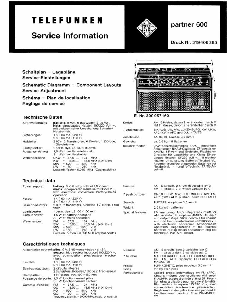 Telefunken Partner 600 SM PDF | PDF