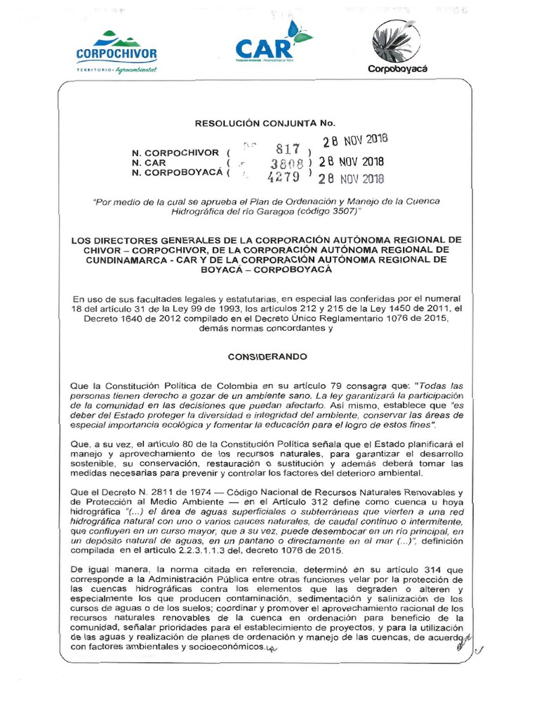 Plan de Manejo Cuenca Río Garagoa | PDF | Sustentabilidad | Planificación