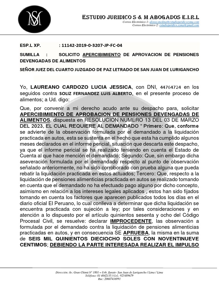 Solicito Apercibiento de Aprobacion de Pensiones Devengadas PDF | PDF Solicito Apercibiento de Aprobacion de Pensiones Devengadas PDF | PDF