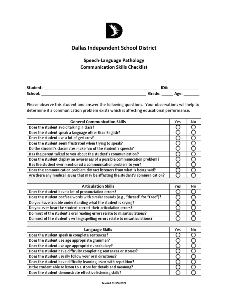 Communication Skills Checklist | PDF | Speech | Communication