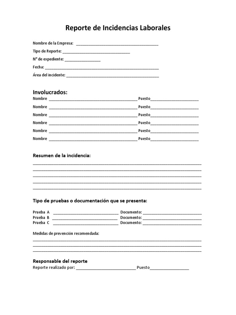 Reporte de Incidencias Laborales | PDF