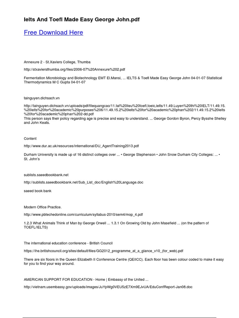 Dokumen - Tips - Ielts and Toefl Made Easy George John Efc and Is The ...