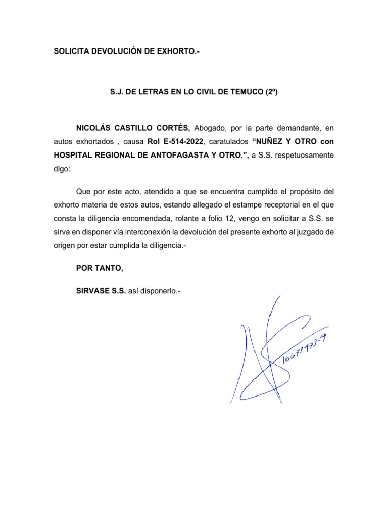 Devolución Exhorto | PDF