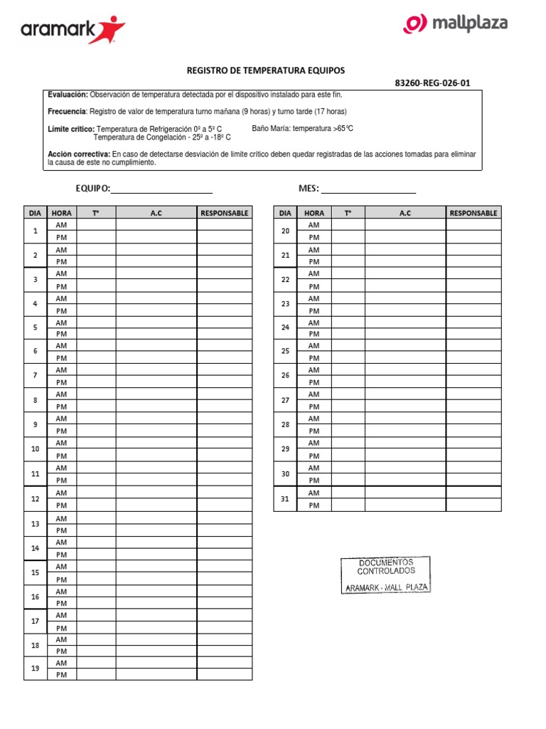 83260-REG-026-01 Registro de Temperatura de Equipos | PDF