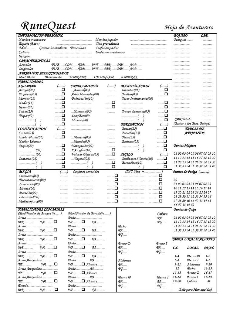 (ES) RuneQuest 3 Character Sheet | PDF | Esoterismo occidental ...