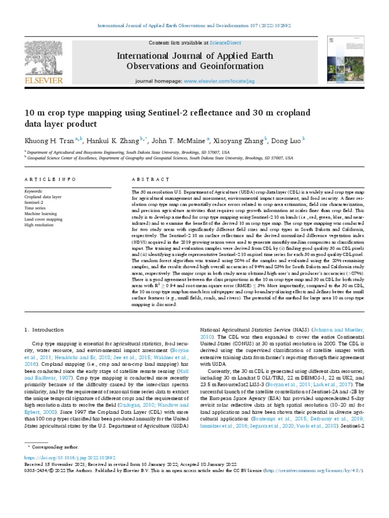 10 M Crop Type Mapping Using Sentinel 2 Reflectance And 30 M Cropland Data Layer Product