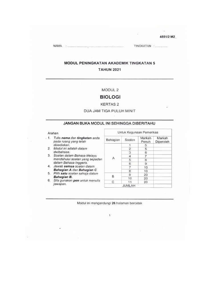 2021 Kedah Biology K2 | PDF