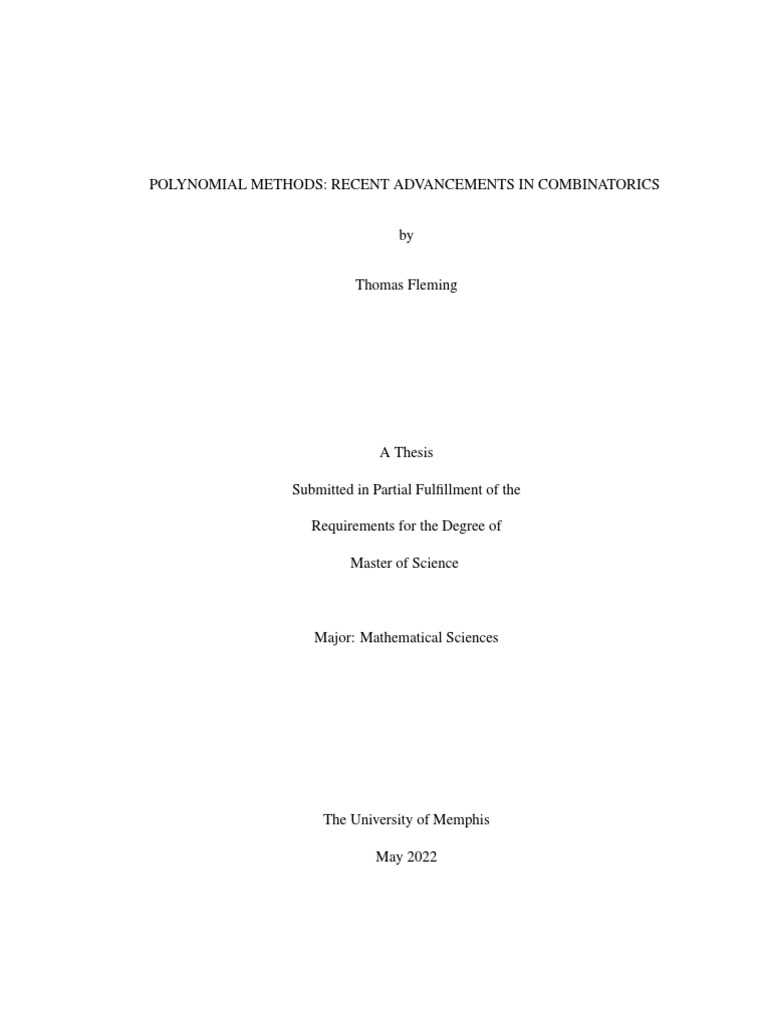 (Master Thesis at University of Memphis) Thomas Rexford Fleming - Polynomial Methods - Recent ...