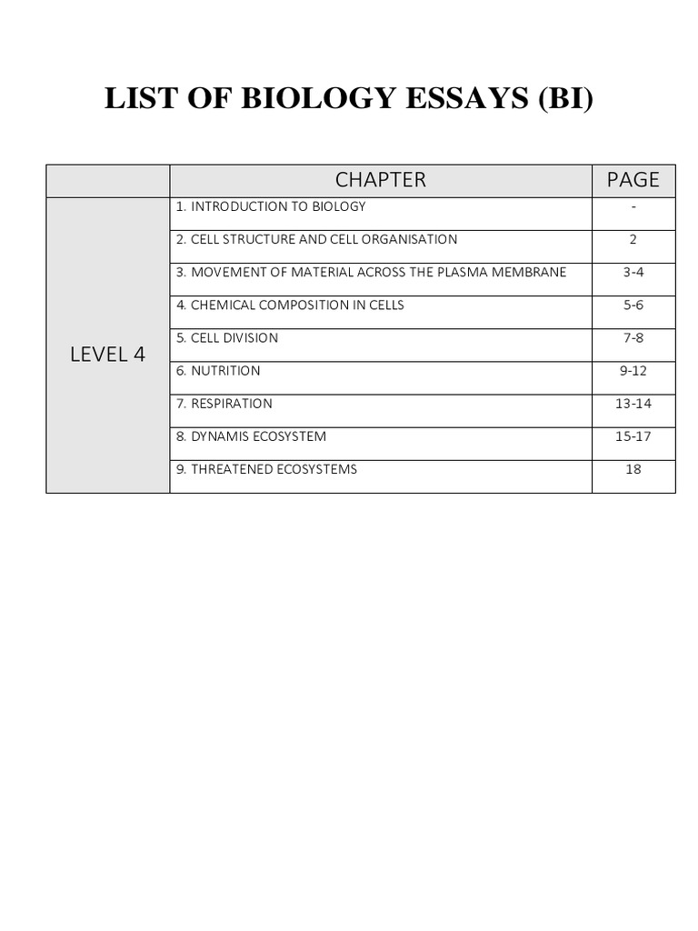 List of Biology Essays (F4 Eng) | PDF