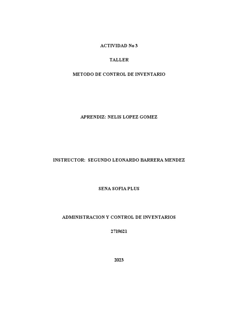 Actividad 3 Metodos de Control de Inv. | PDF | Inventario