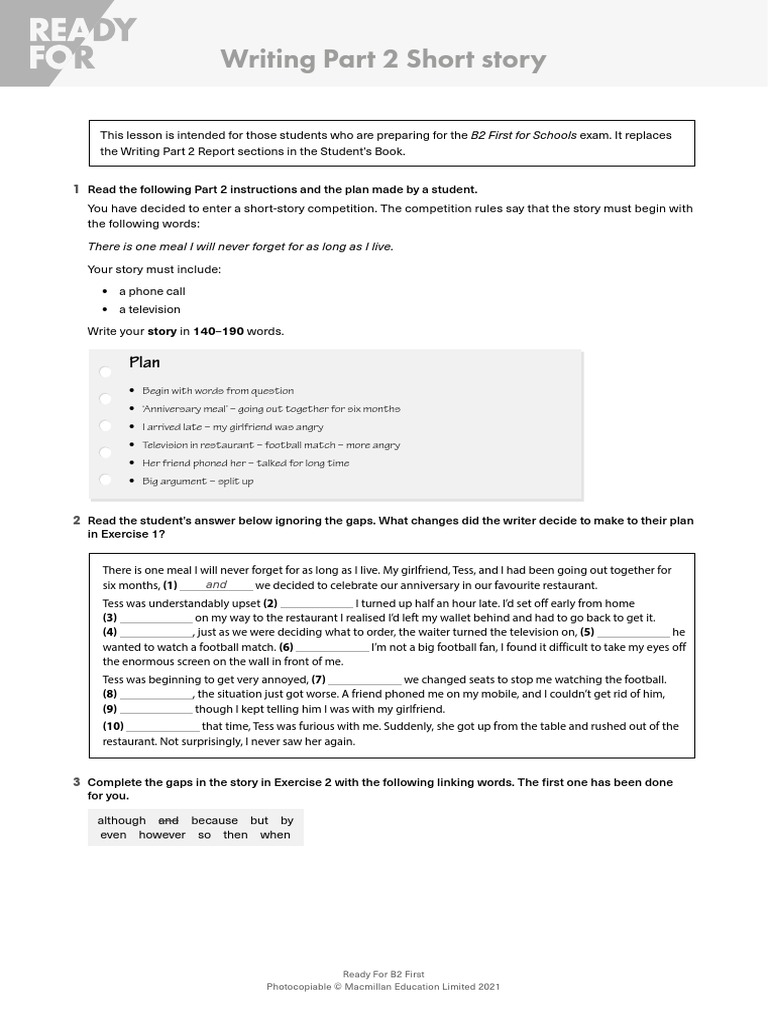 RfB2F - B2 First For Schools - Writing Lesson - Short Story | PDF ...