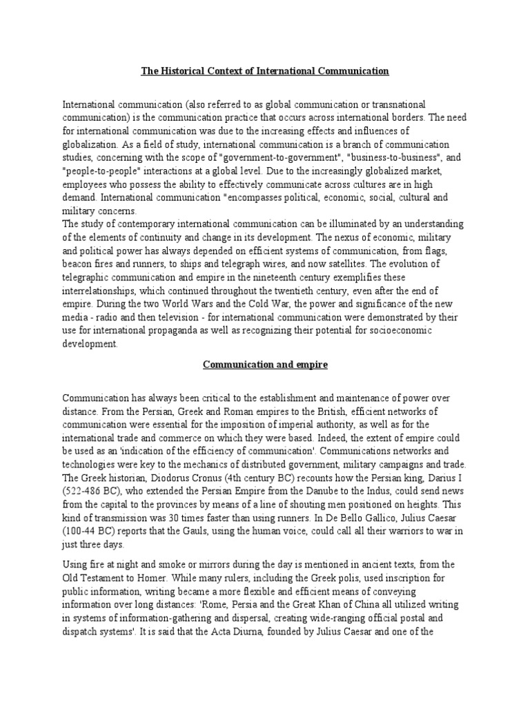 The Historical Context of International Communication | PDF | Europe ...