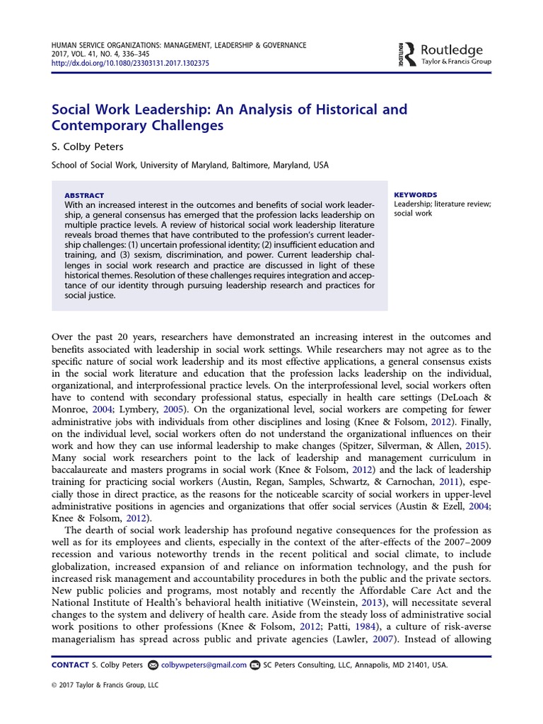 Social Work Leadership: An Analysis of Historical and Contemporary ...