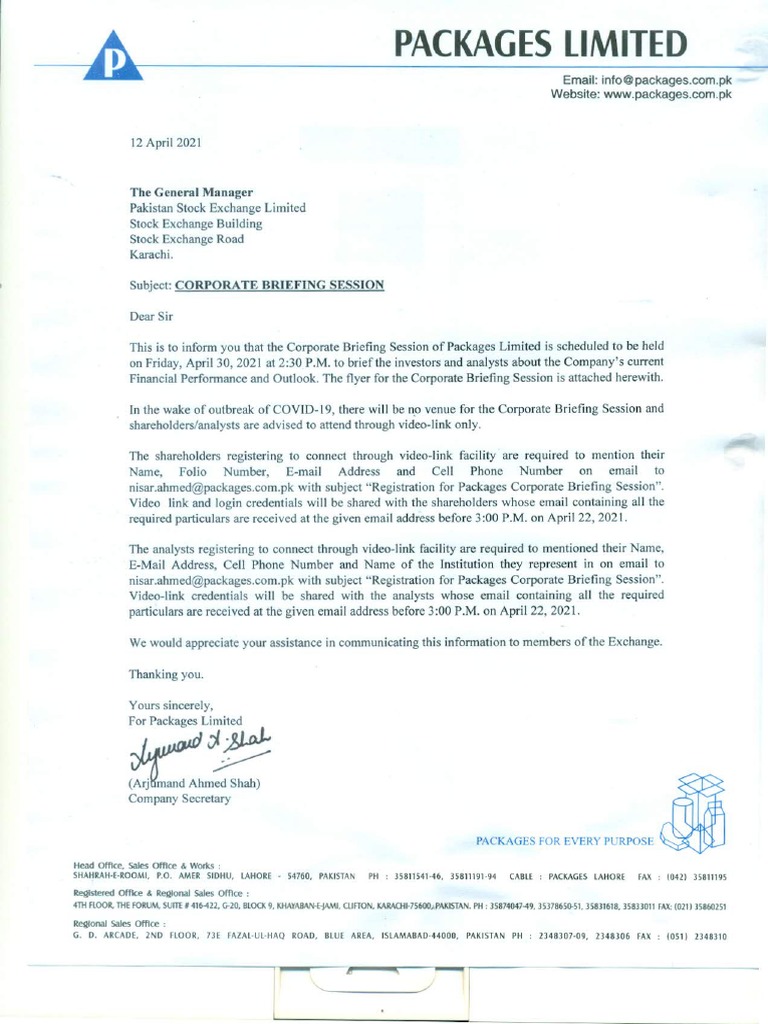 Corporate Briefing Session Circular 2021 PDF | PDF