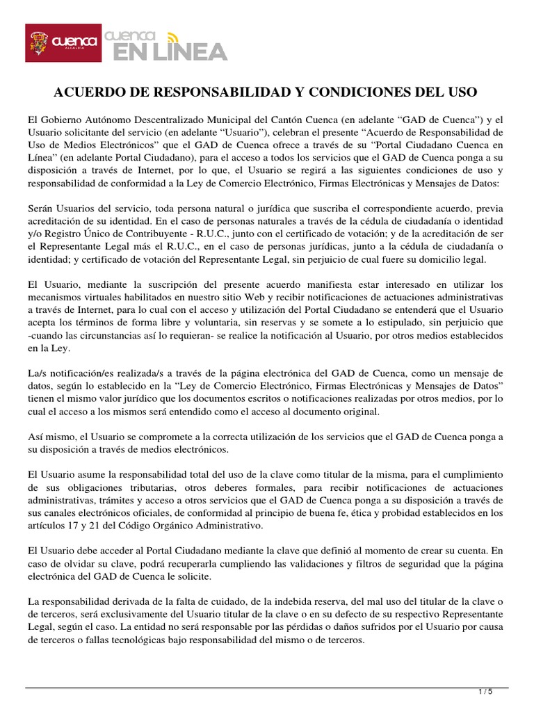 Acuerdo de Responsabilidad Gad Cuenca | PDF | Sitios web | Justicia Acuerdo de Responsabilidad Gad Cuenca | PDF | Sitios web | Justicia