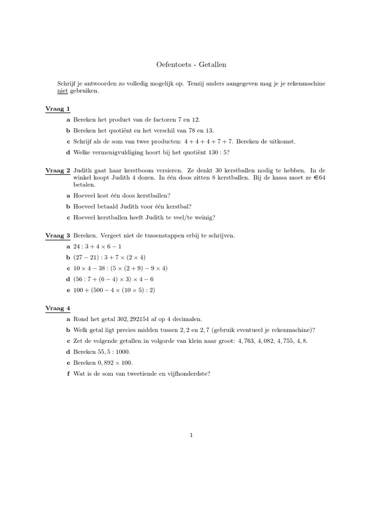 Oefentoets Getallen | PDF