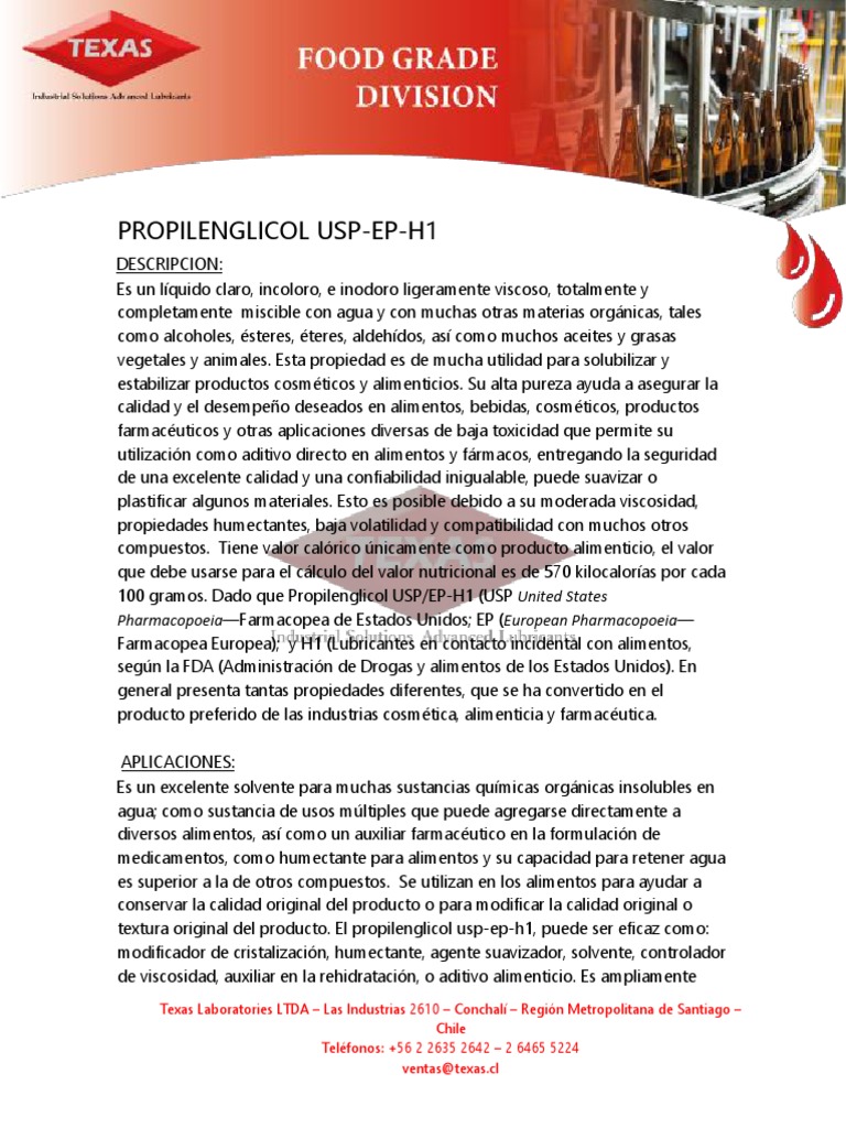 Propilenglicol Usp-Ep-H1: Pharmacopoeia-Farmacopea de Estados Unidos EP (European Pharmacopoeia ...