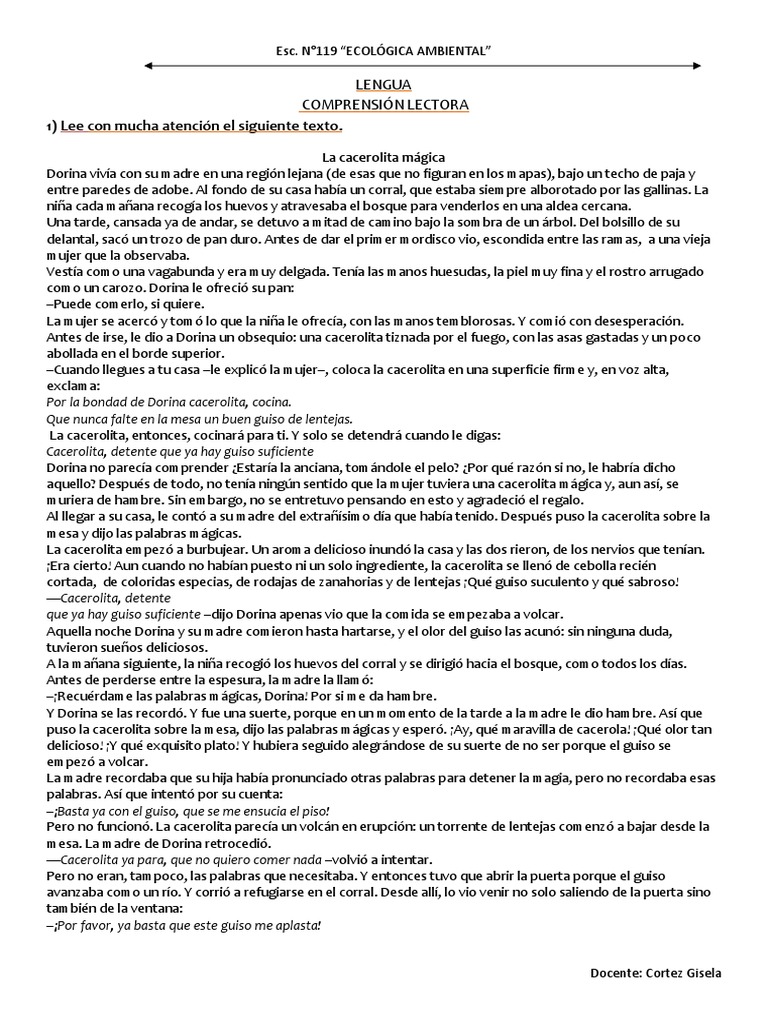 Tarea de Comprensión Lectora 4 | PDF