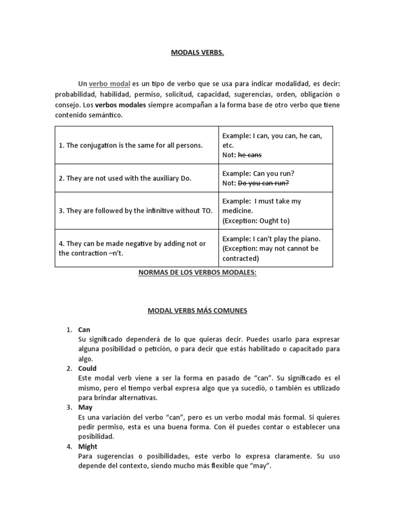 Verbos Modales en Inglés: Guía Completa | PDF | Morfología Lingüística ...