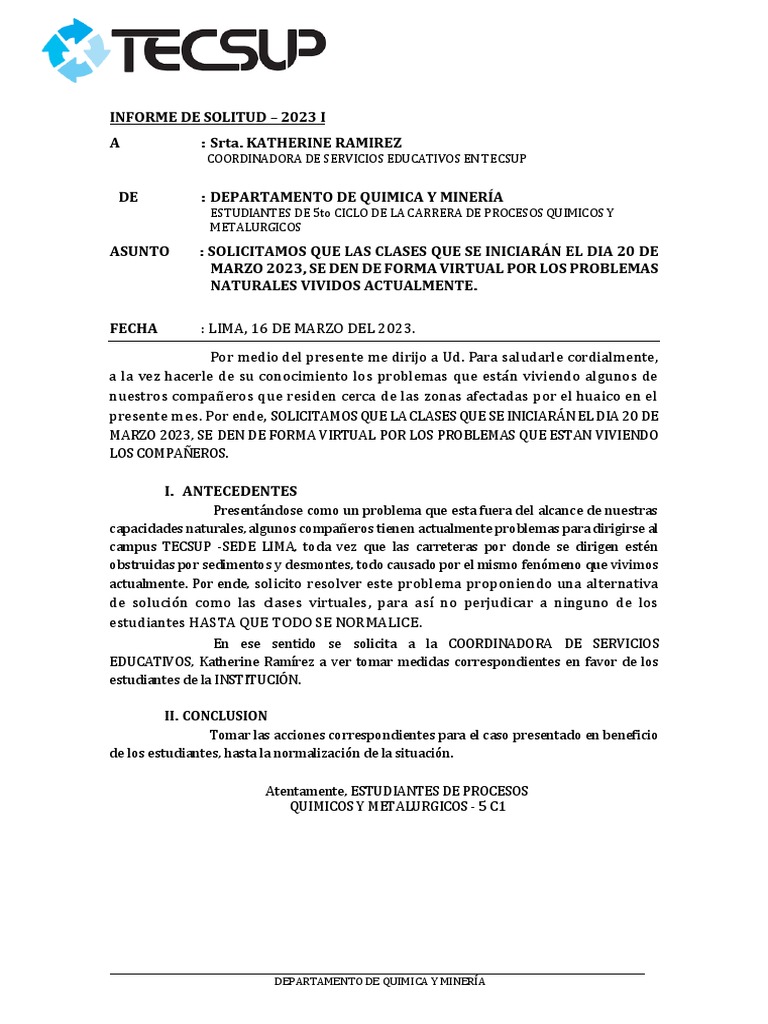 Informe de Solicitud | PDF