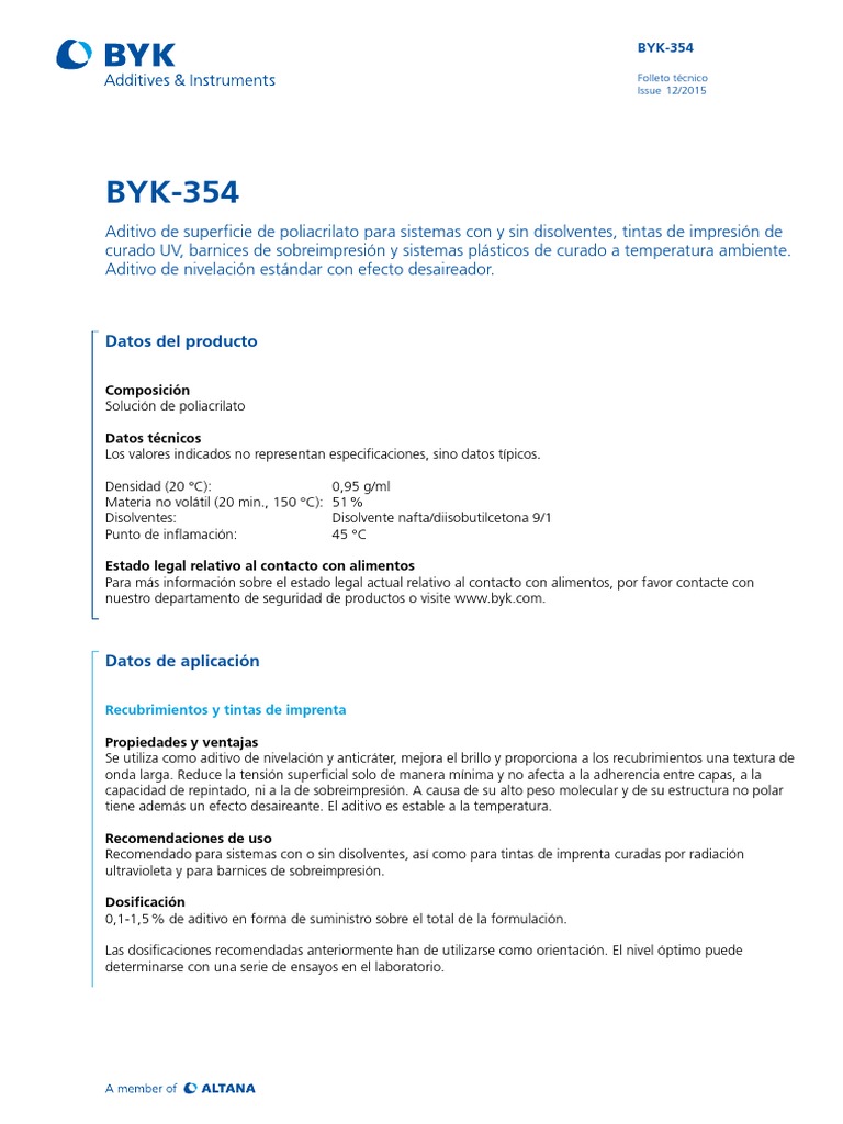 TDS Byk-354 Es | PDF | Ultravioleta | Solvente