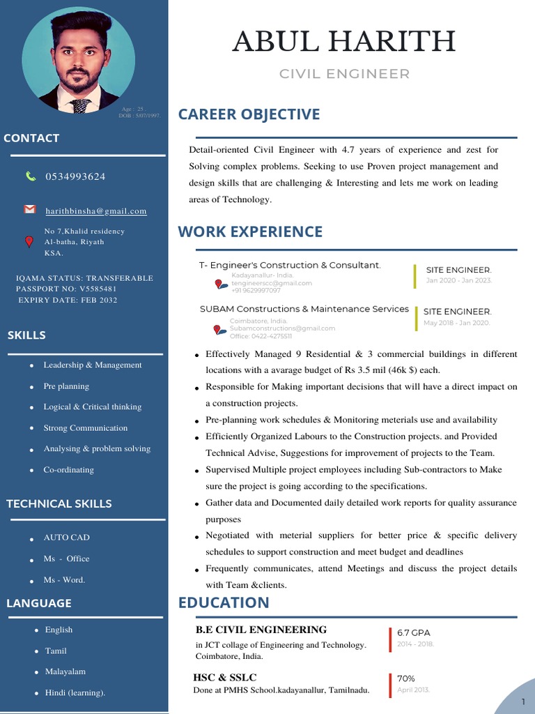 Harith Bin Sha: A Detailed Profile of an Experienced Civil Engineer Seeking New Opportunities ...