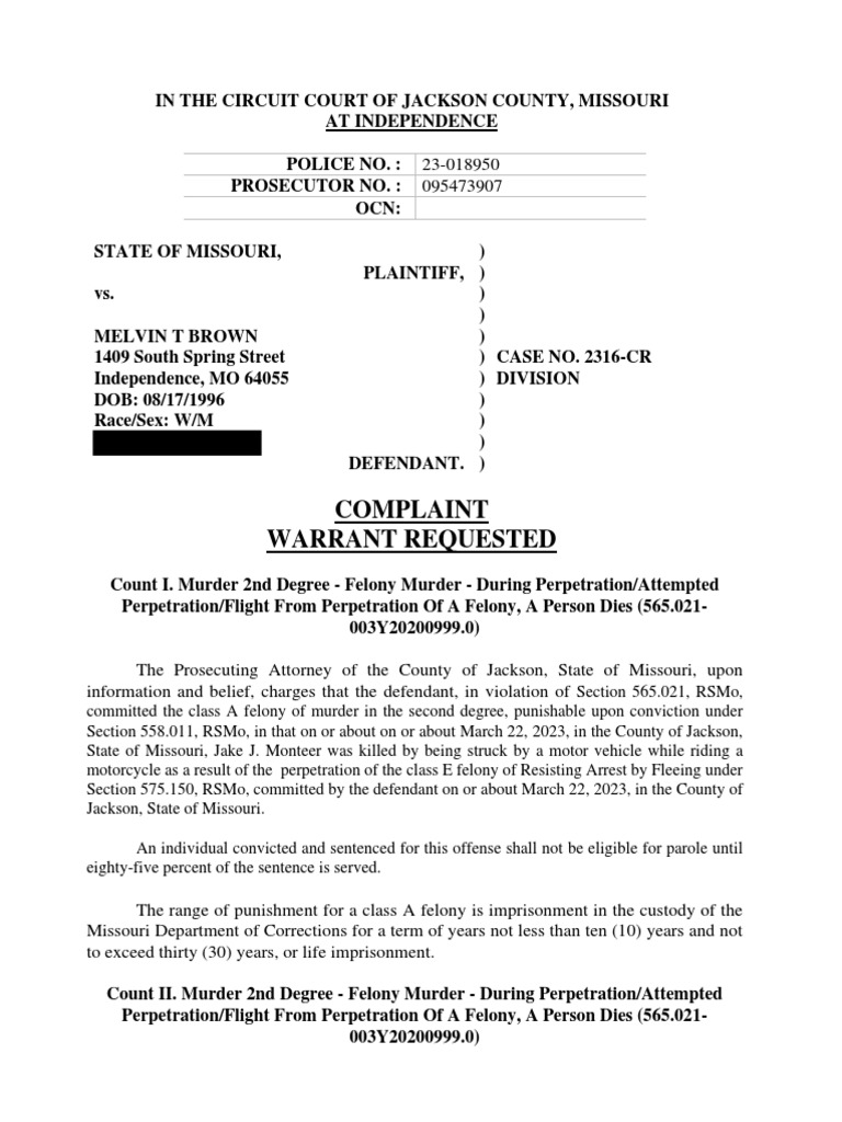Melvin T. Brown Charging Documents | PDF | United States Federal ...
