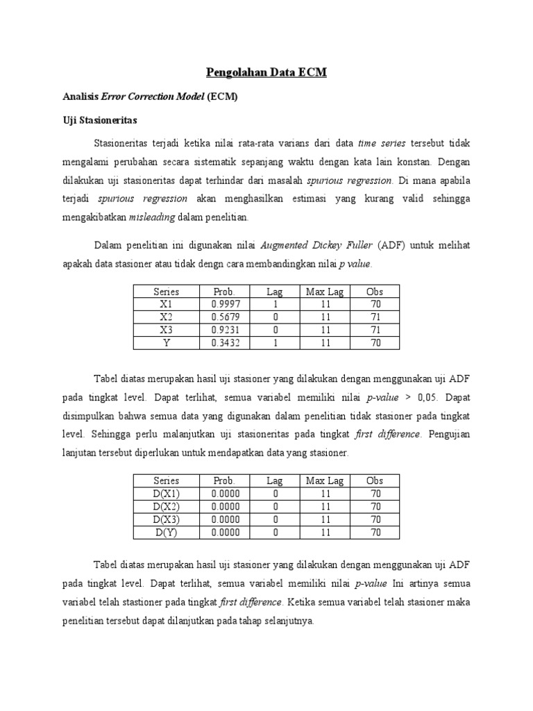 Pengolahan Data ECM | PDF | Metode & Bahan Ajar