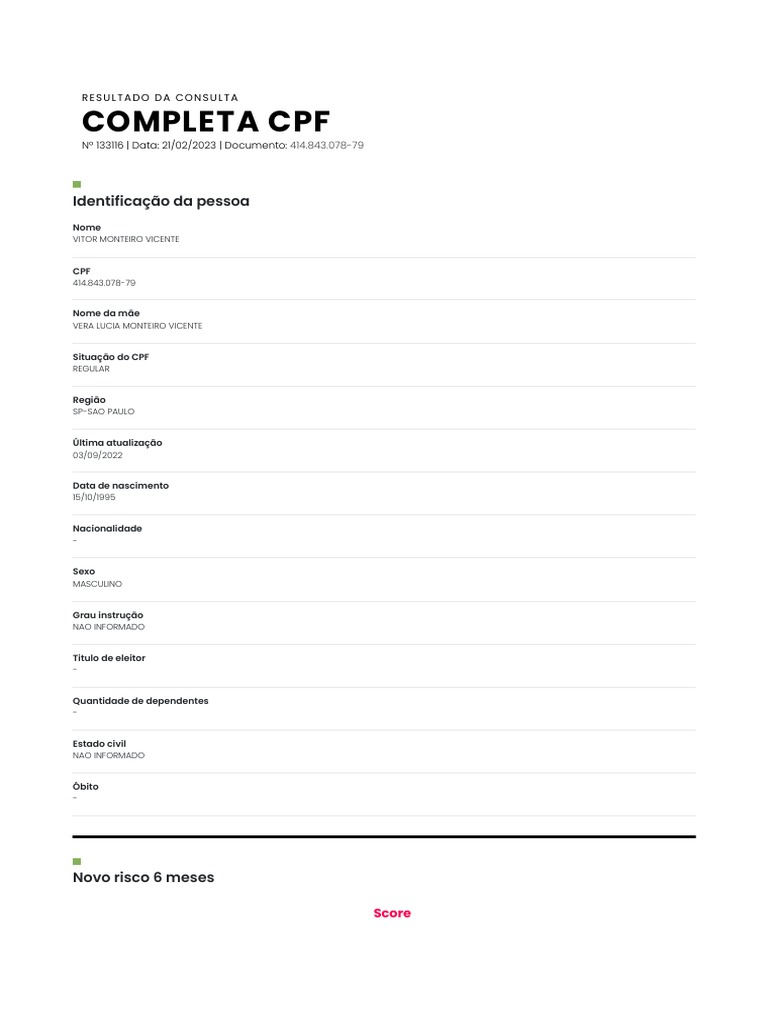 Resultado Da Consulta Completa CPF #133116 - Consultamais Consultas Cadastrais - Realize Sua ...