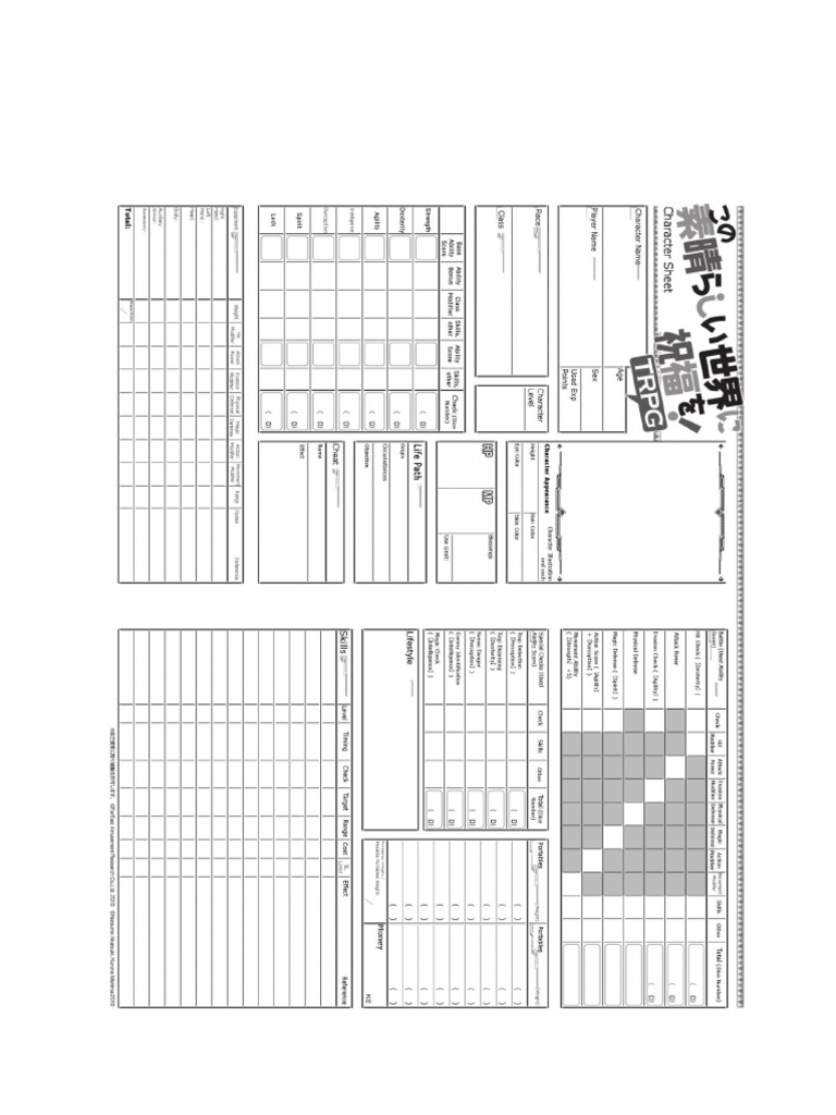 Konosuba TRPG Chara Sheet | PDF