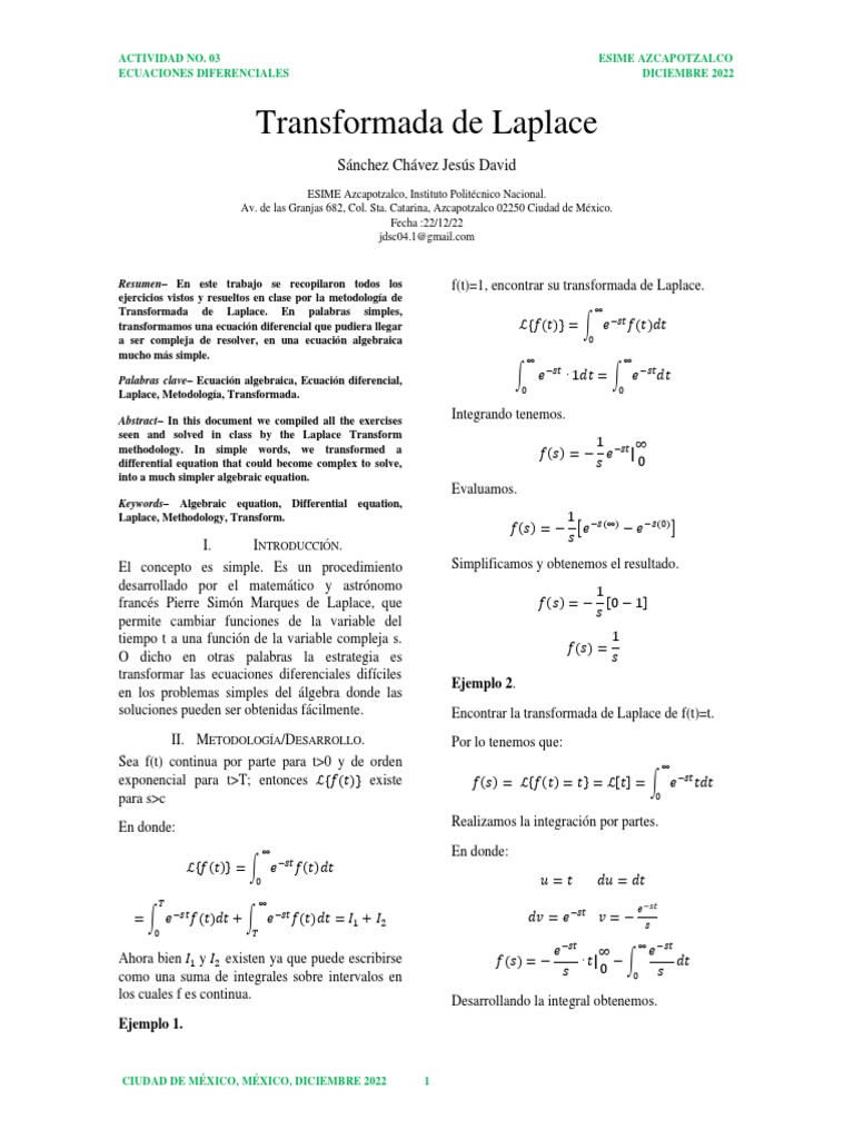 Actividad 03 Transformada de Laplace | PDF | Integral | Ecuaciones