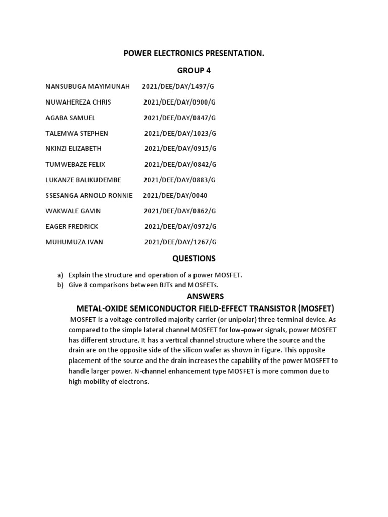 Power MOSFETs: Structure & Comparisons | PDF | Field Effect Transistor ...