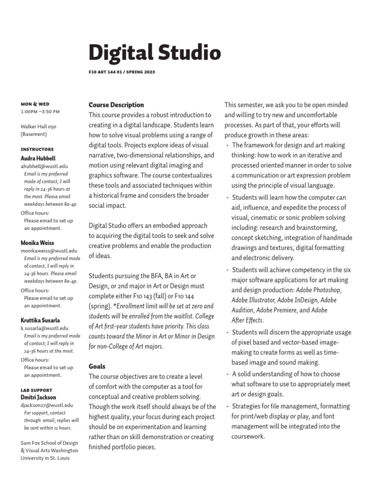 Digital Studio: Course Description | PDF | Turnitin | Educational Technology