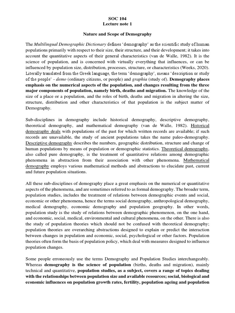 SOC 104 2021 - 2022 Lecture Note 1 | PDF | Demography | Theory